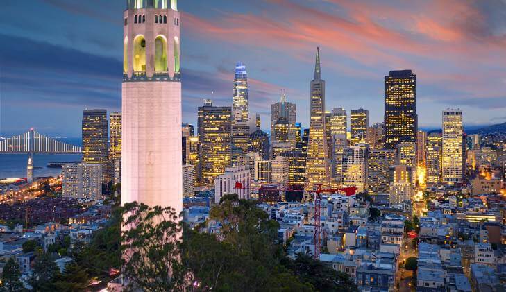 Coit Tower View USA California San Francisco Skyline From Coit